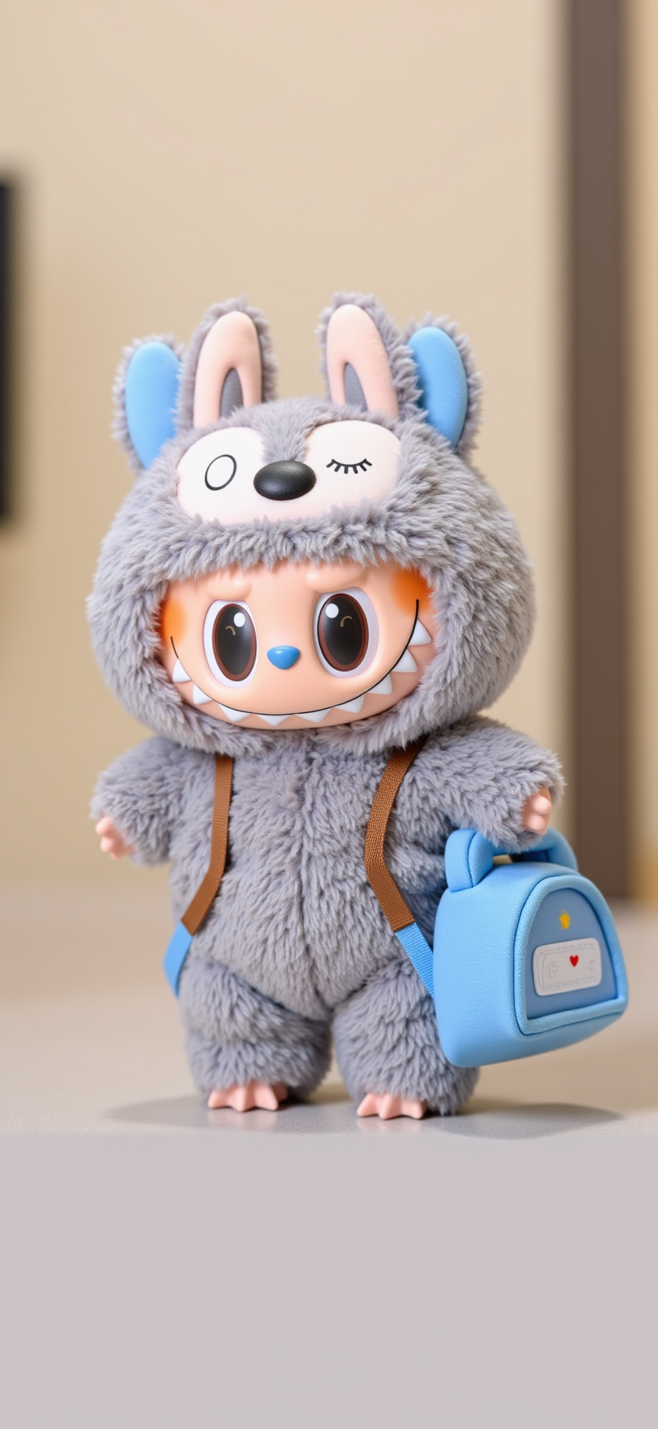 Labubu Home Cute Style! Grey jumpsuit cutely flips over your phone ...