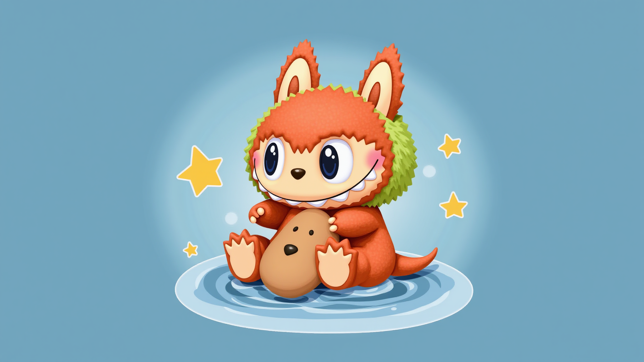 Labubu Cloud Mango Party | Cute Computer Wallpaper - Labubu Wallpapers Box