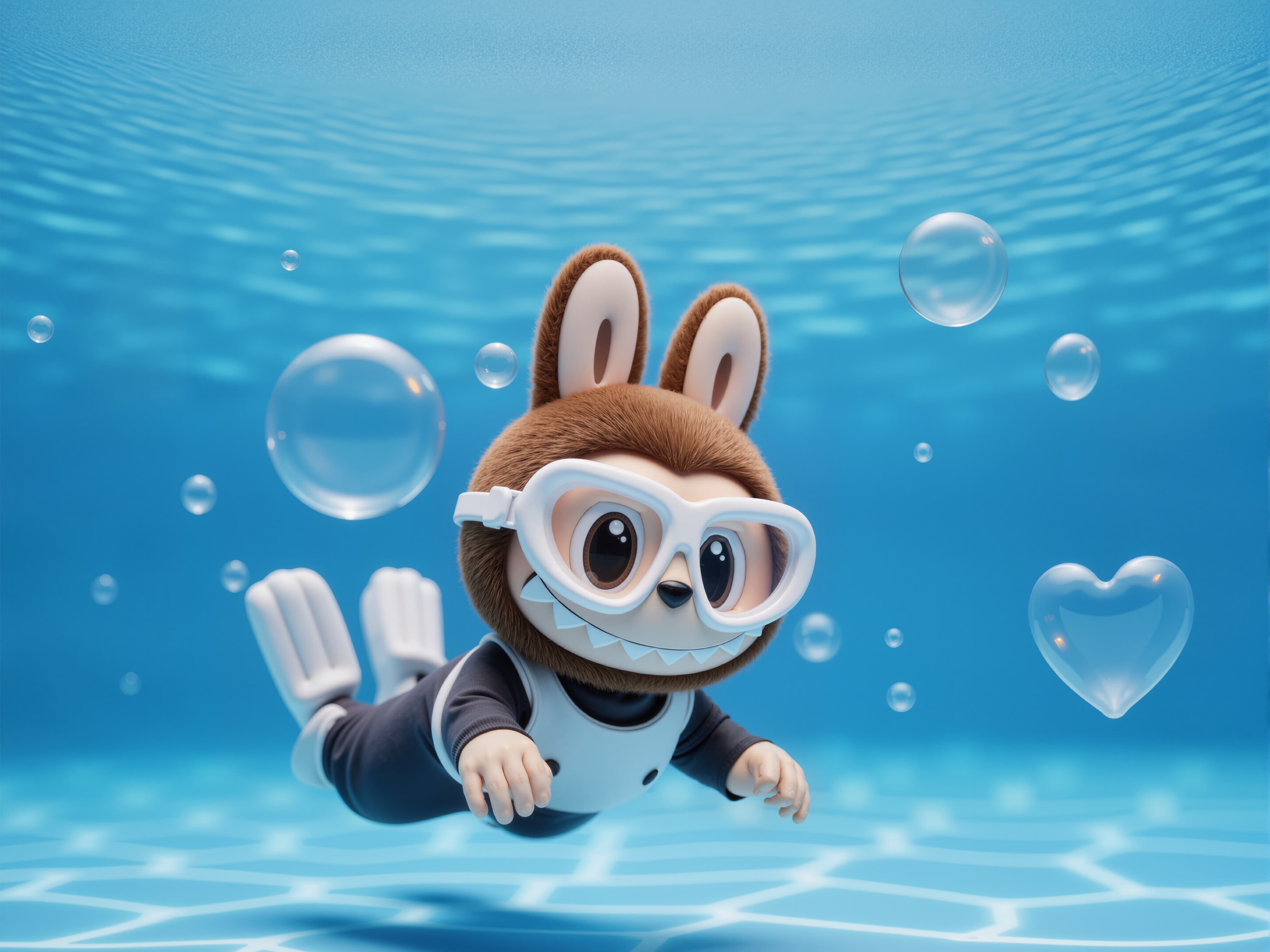 Coffee colored Labubu Pool Swimming Diving - Flat - Labubu Wallpapers Box